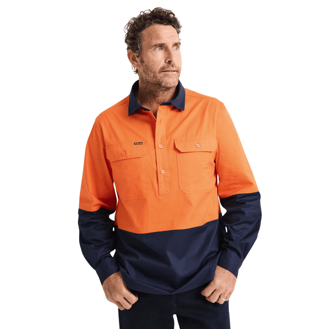 RB Sellars Men's Burton Hi Vis Work Shirt - Orange/Navy