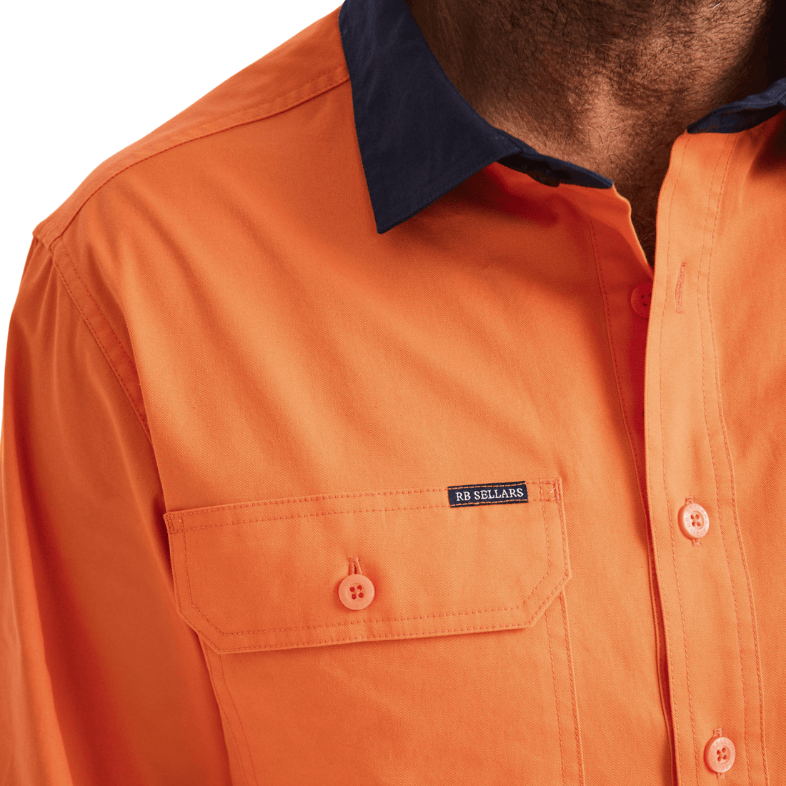 RB Sellars Men's Burton Hi Vis Work Shirt - Orange/Navy