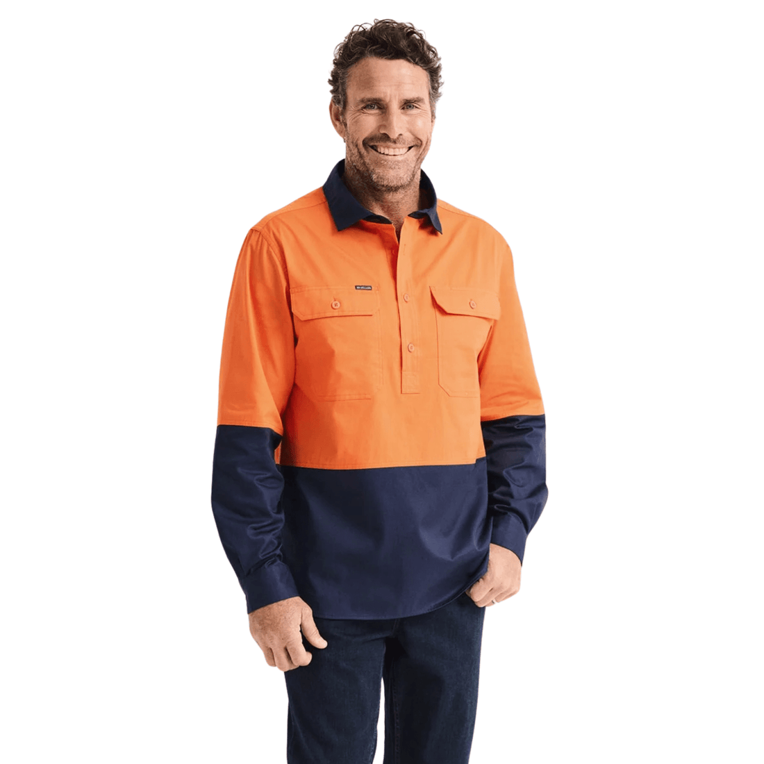 RB Sellars Men's Burton Hi Vis Work Shirt - Orange/Navy