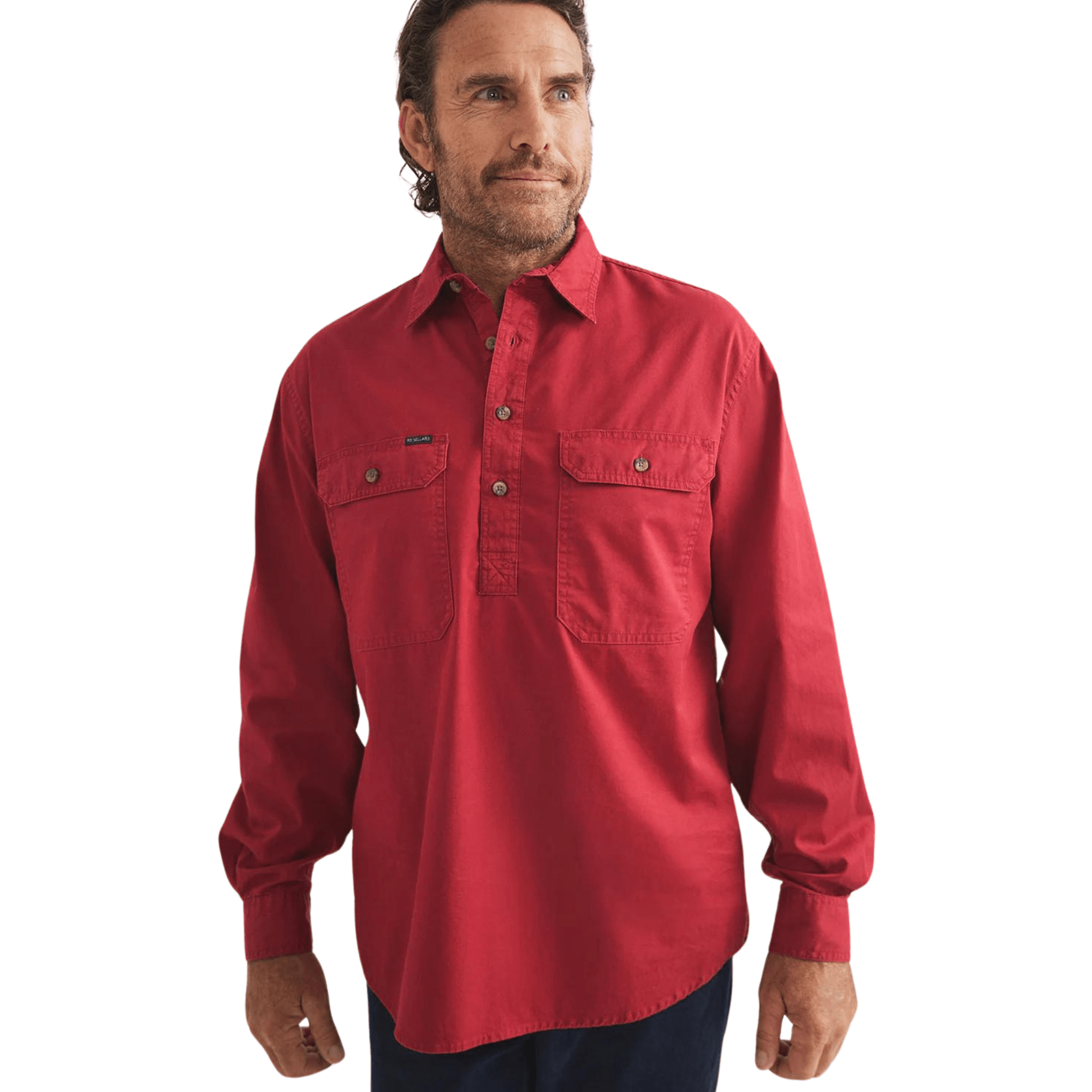 RB Sellars Australian Work Shirts | Burton Half Button Shirt - Cherry
