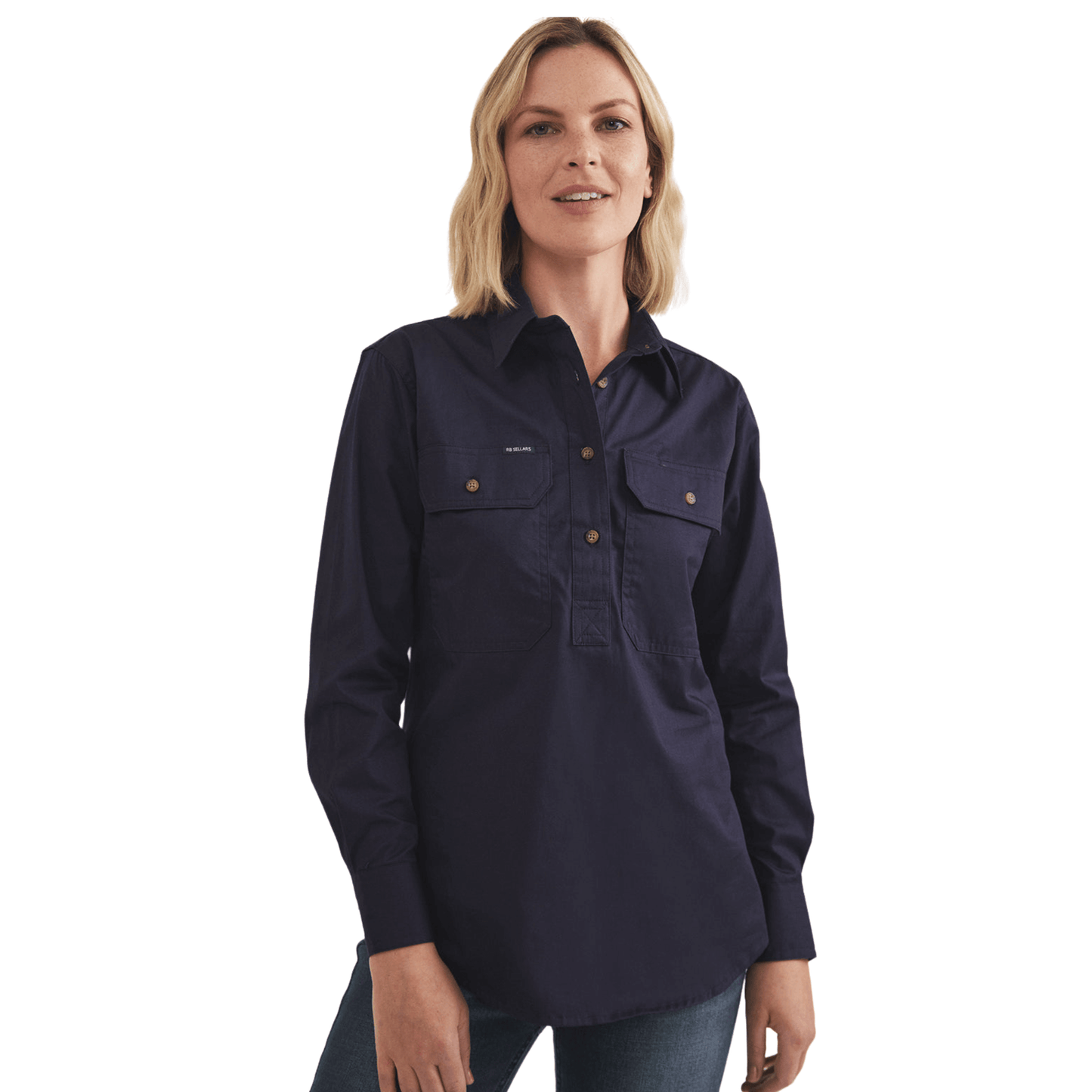 RB Sellars Women's Sandy Half Button Light Weight Work Shirt - Navy